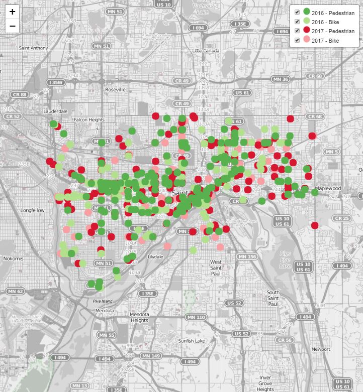 St. Paul Bicycle and Pedestrian Accident Map | Injury Attorneys | Sand Law